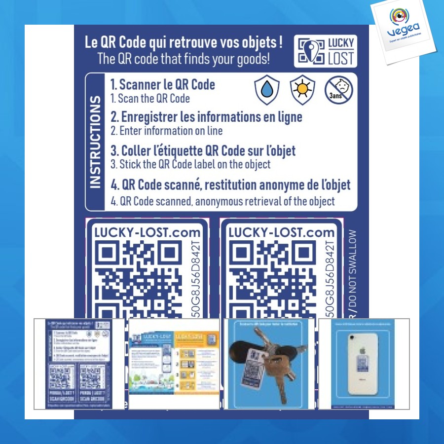 Planche lucky-lost 2 qr codes adhésif personnalisable | Objets publicitaires | 01681V0184387